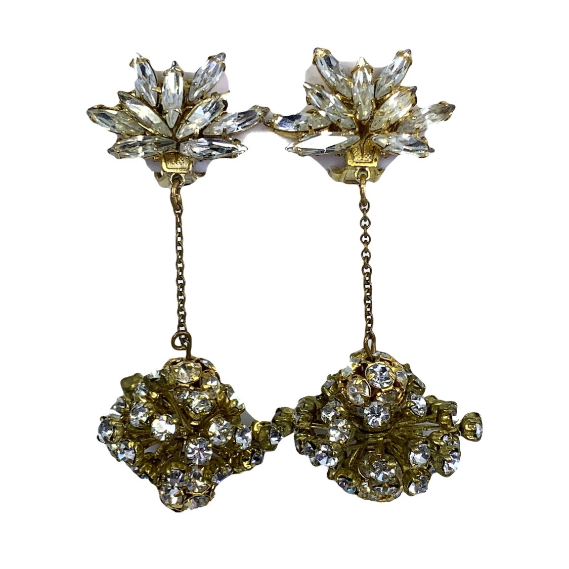 Rhinestone Drop Earrings by Hattie Carnegie. Stunning Clip on Earrings with Lots of Sparkle