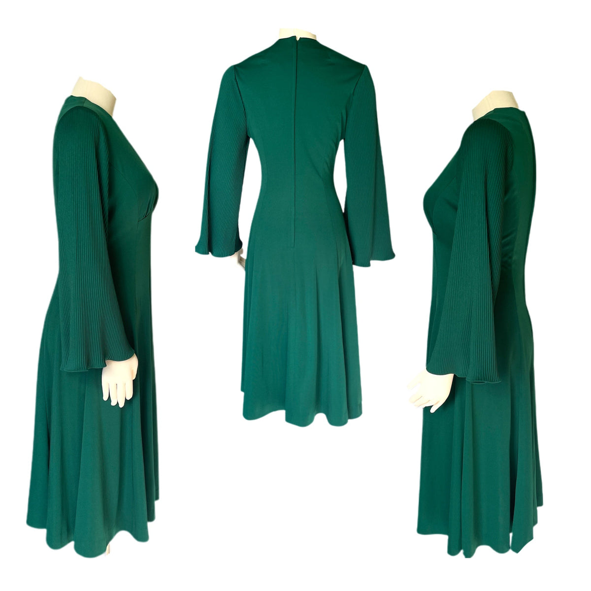 Vintage Emerald Green by Edith Flagg with Flouted Sleeves in Mini Plea
